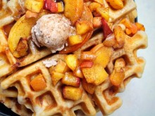 Roasted Peach Waffles with Homemade Honey Butter | Nosh and Nourish
